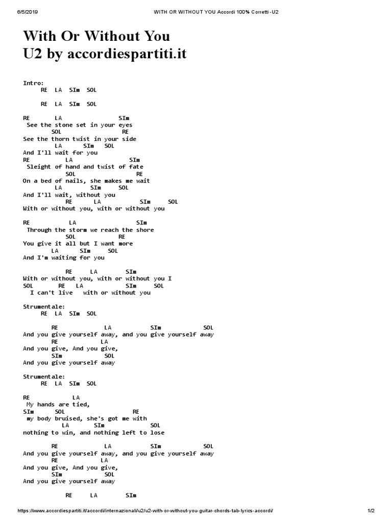 U2 With Or Without You Lyrics
