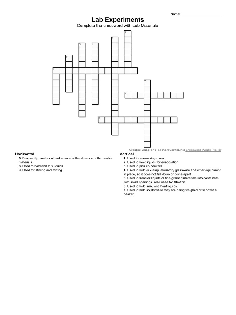 Lab Experiments: Complete The Crossword With Lab Materials | PDF