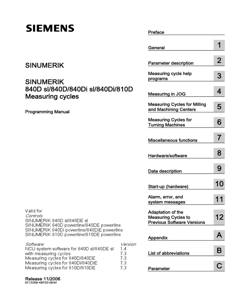 Programming Manual - Measuring Cycles Sinumerik840D PDF | PDF | Machining | Parameter (Computer ...
