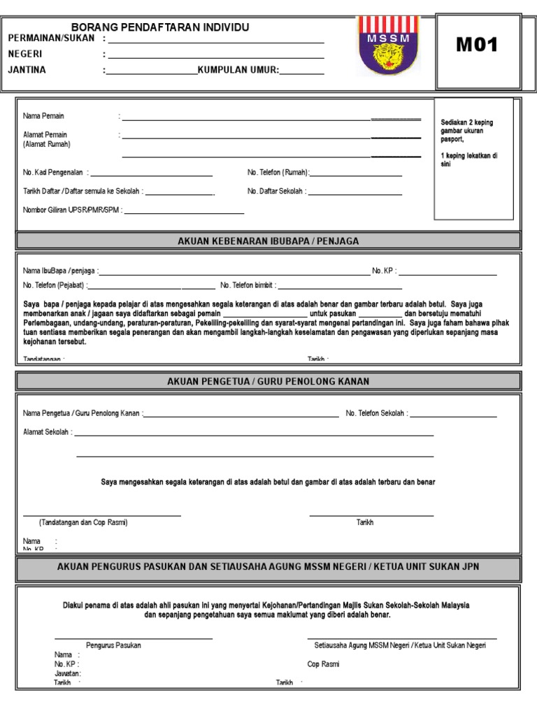 Borang Pendaftaran M01 Terkini | PDF