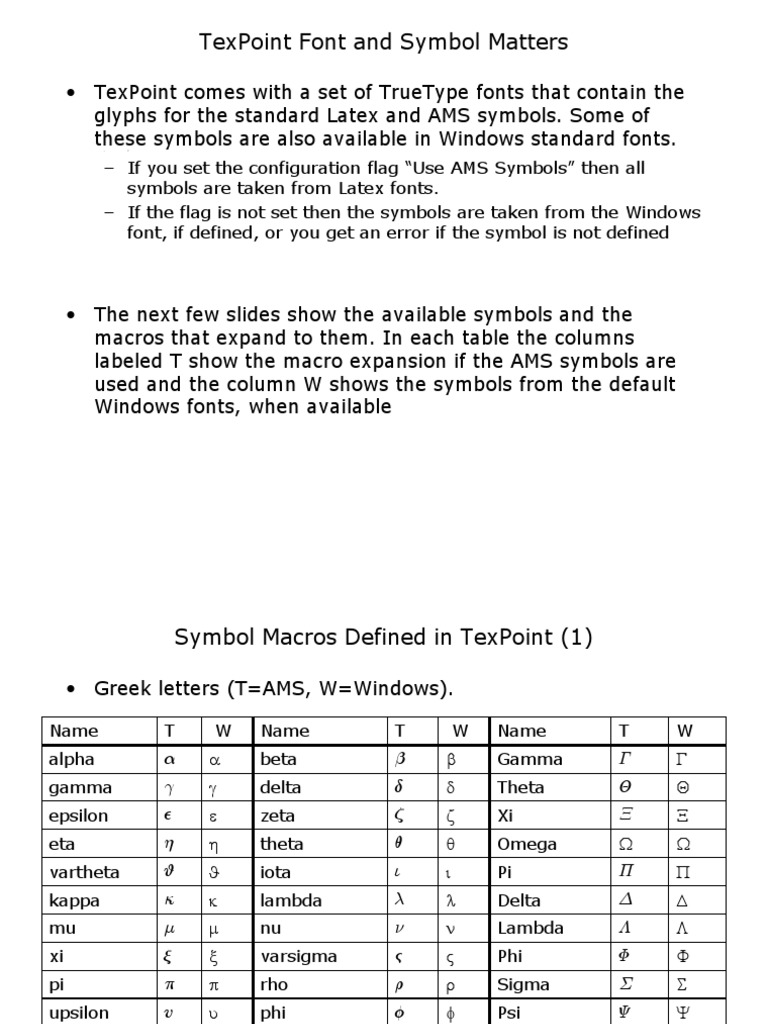 Tex Point Symbols | PDF | Greek Alphabet | Collation