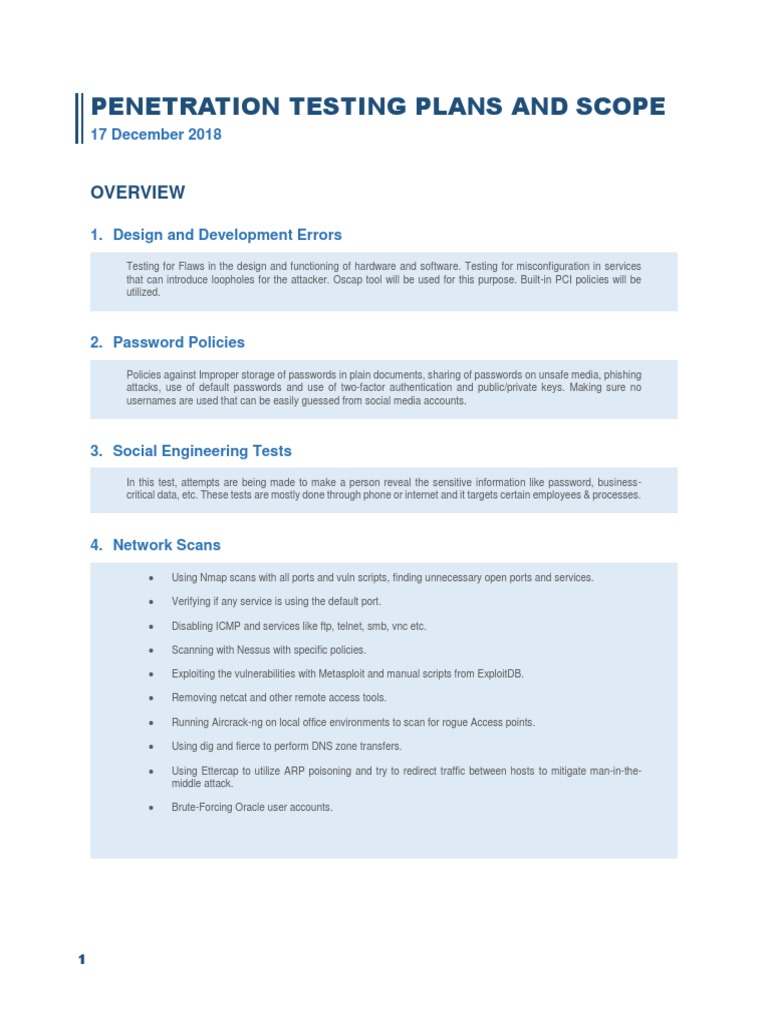 Penetration Testing Plans and Scope | PDF