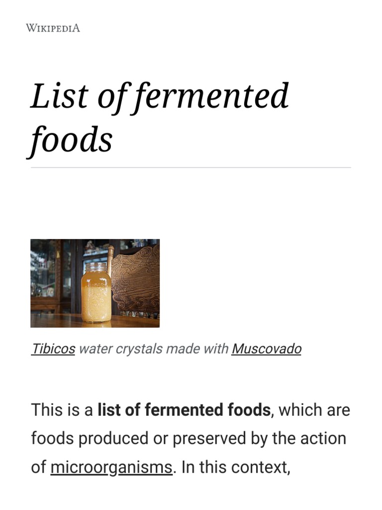 List of Fermented Foods | PDF | Fermentation In Food Processing | Pickling