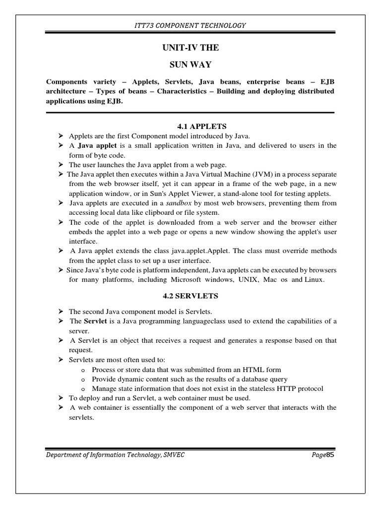 Java Component Models Overview | PDF | Enterprise Java Beans | Java Servlet
