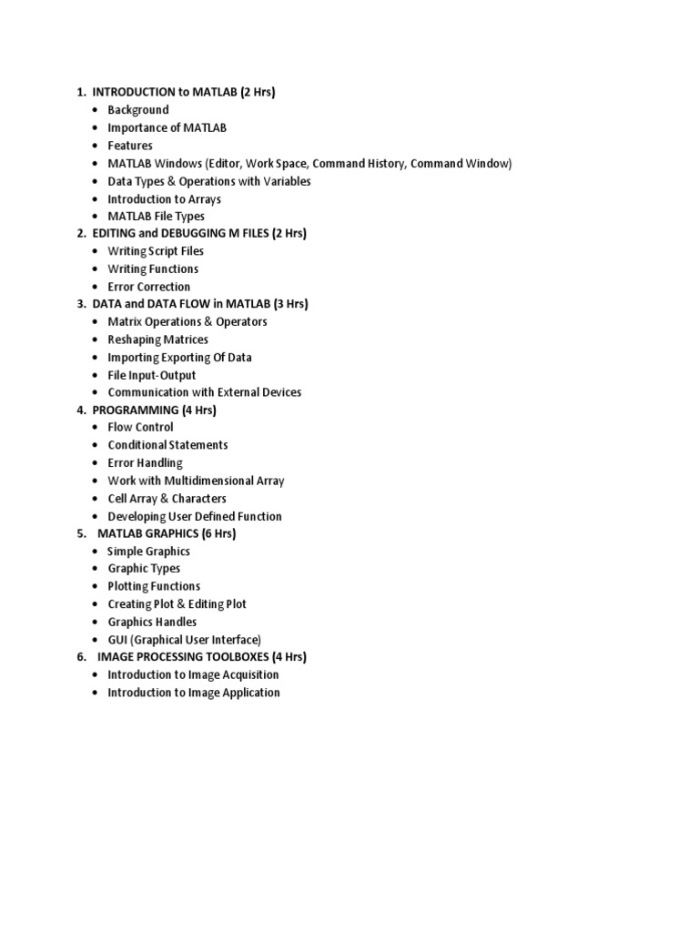 MATLAB Course Syllabus | PDF