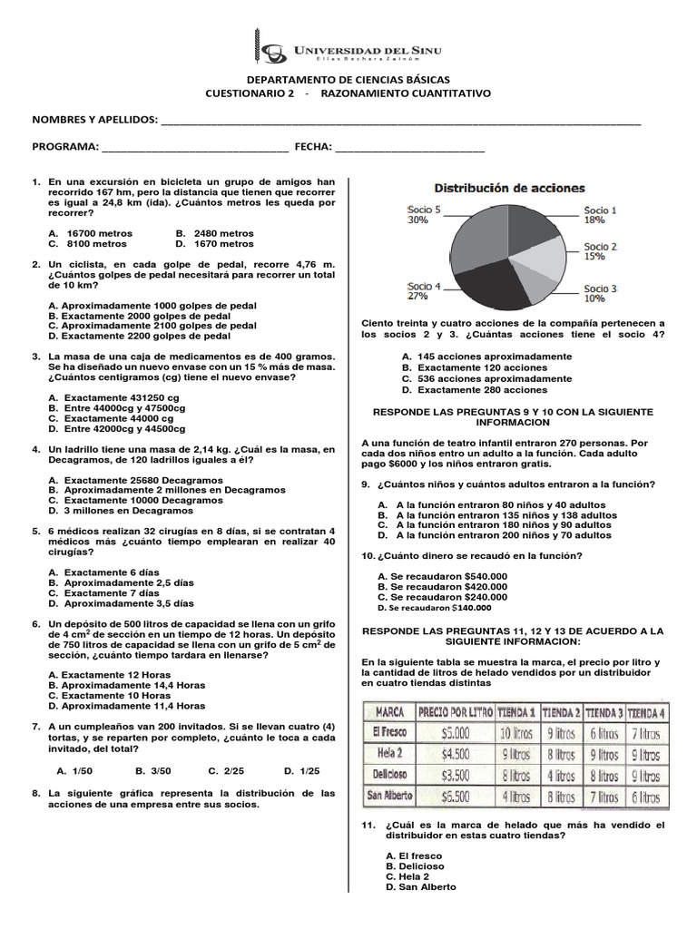 Razonamiento Cuantitativo - Cuestionario 2 | PDF