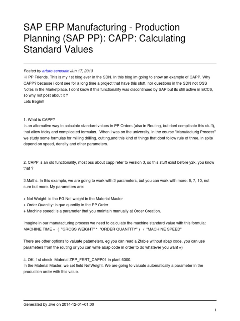 CAPP Standard Values in SAP PP | PDF | Teaching Mathematics | Computing ...