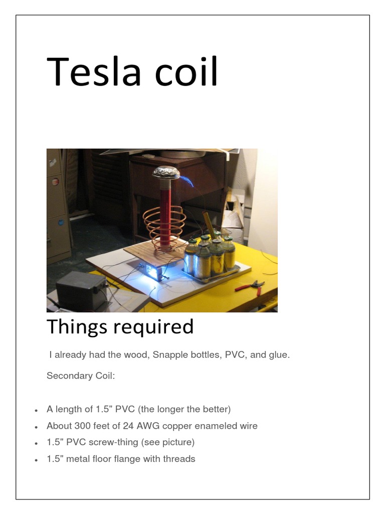 Tesla Coil: Things Required | PDF | Electrical Resistance And ...