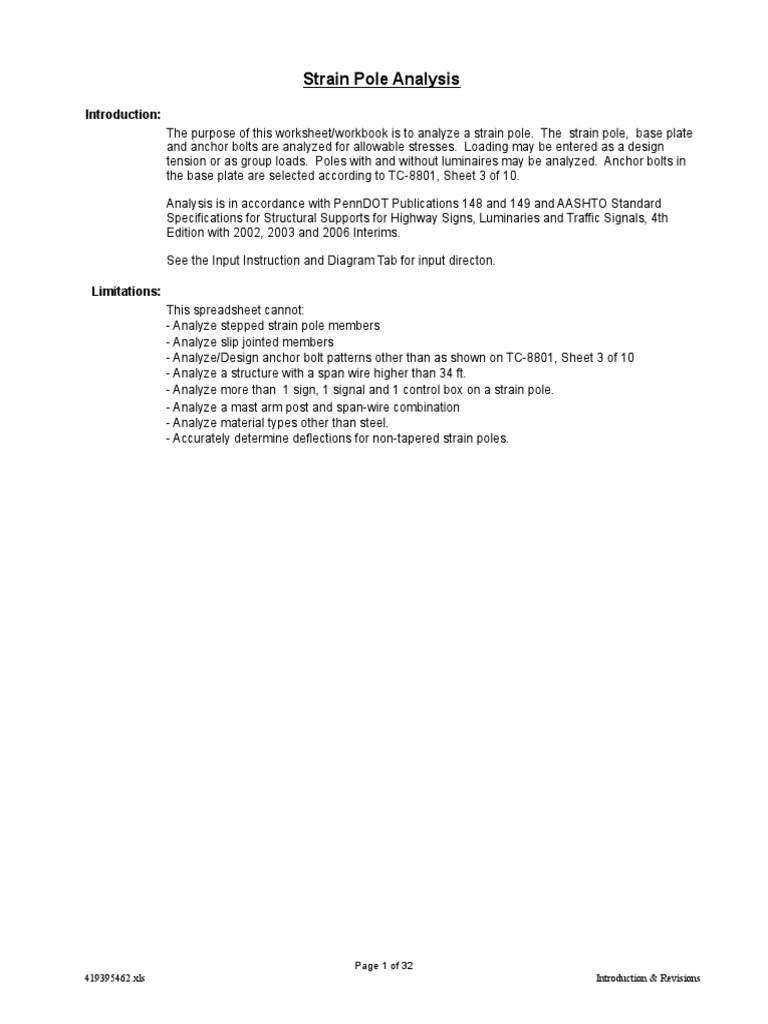 Strain Pole Ver 1.1 97-2003 | PDF | Stress (Mechanics) | Microsoft Excel