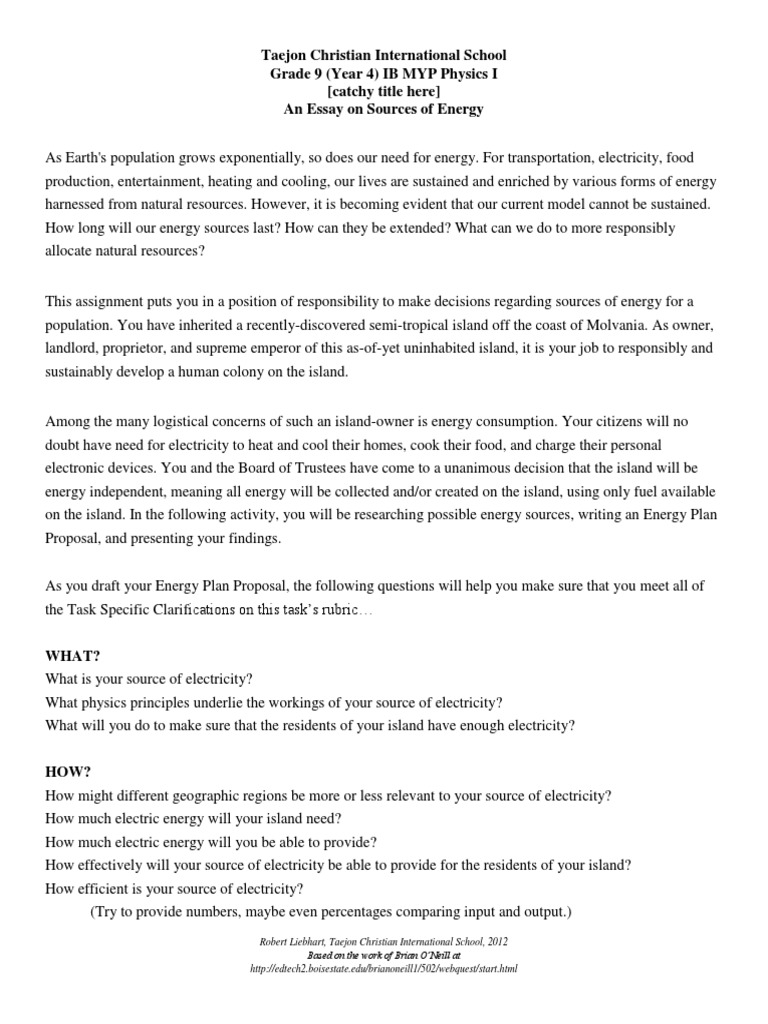 Taejon Christian International School Grade 9 (Year 4) IB MYP Physics I ...