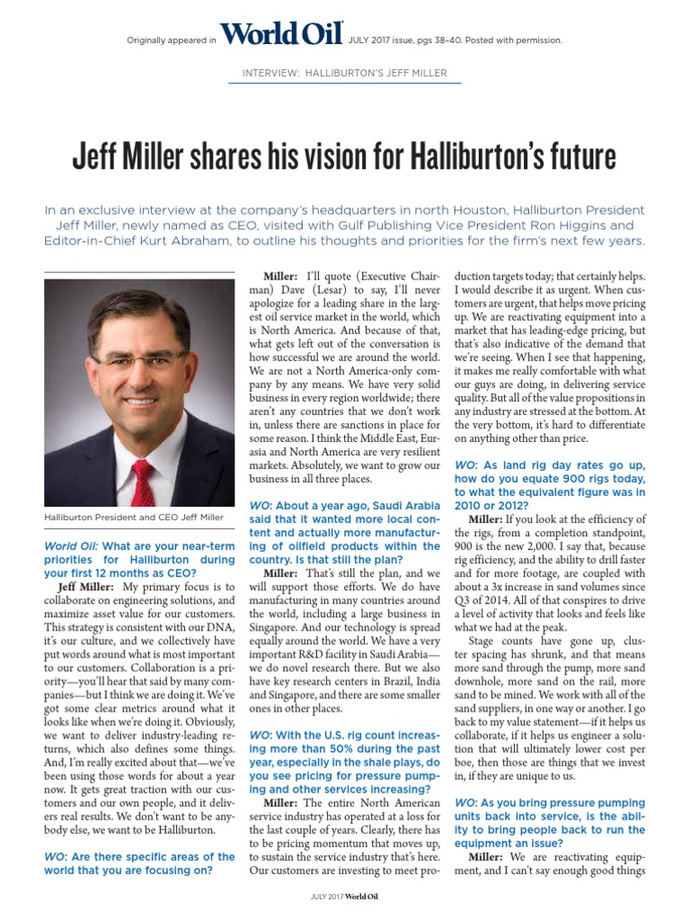 Jeff Miller Shares His Vision For Halliburtons Future | PDF ...