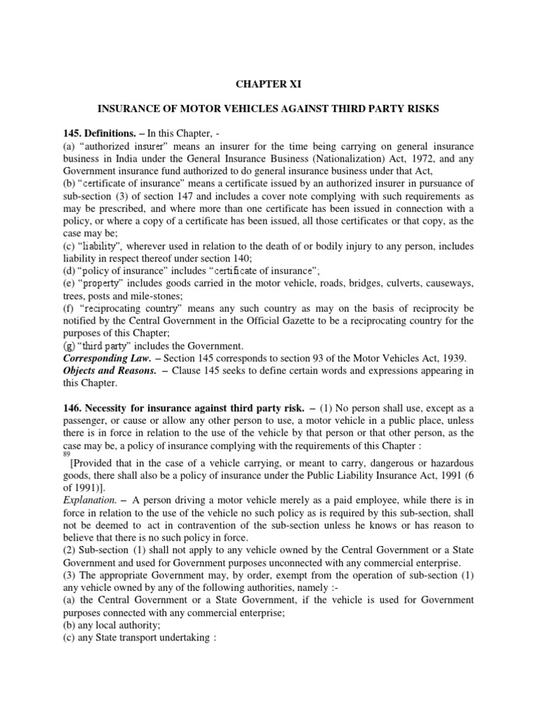 MV Act 1988 Chapter 11 PDF Liability Insurance Vehicle Insurance