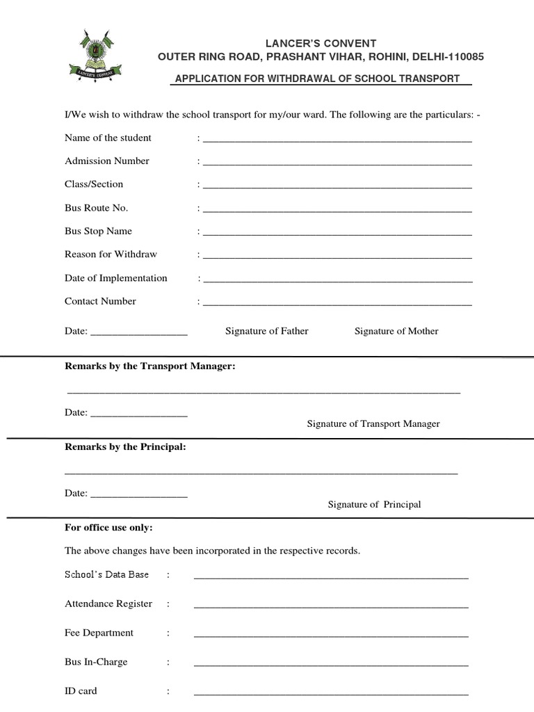 Withdrawal School Transport | PDF