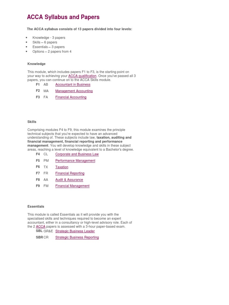 ACCA Syllabus | PDF | Internal Control | Accounting