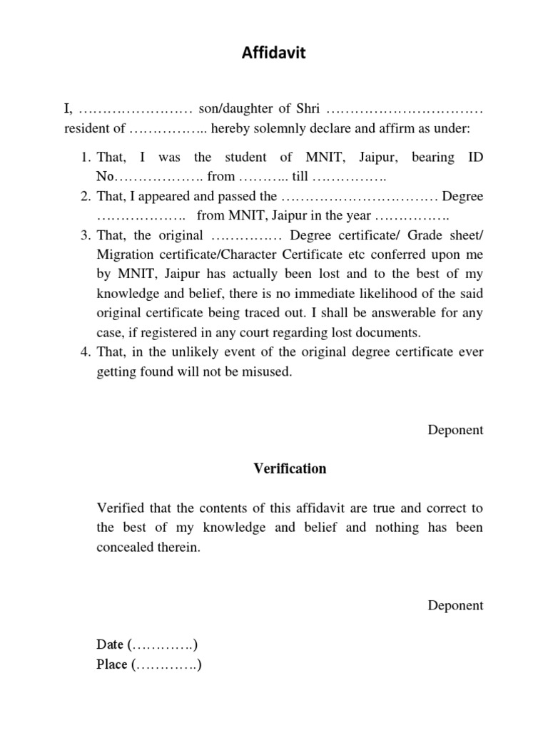 Affidavit Duplicate Document | PDF