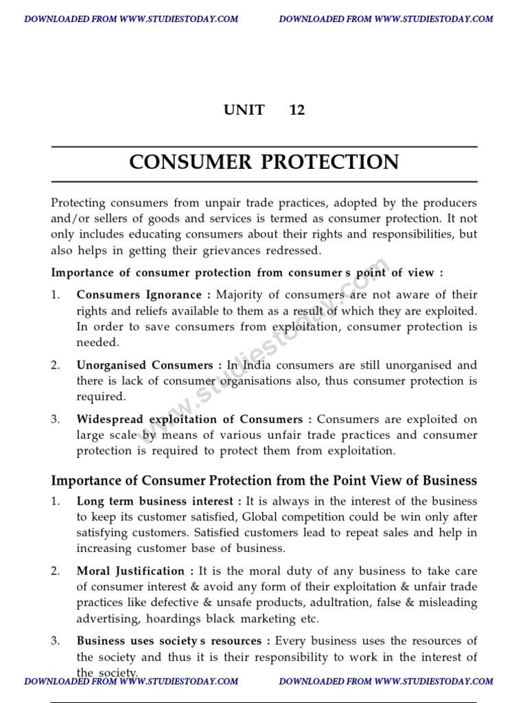 CBSE Class 12 Business Studies - Consumer Protection | PDF | Consumer ...