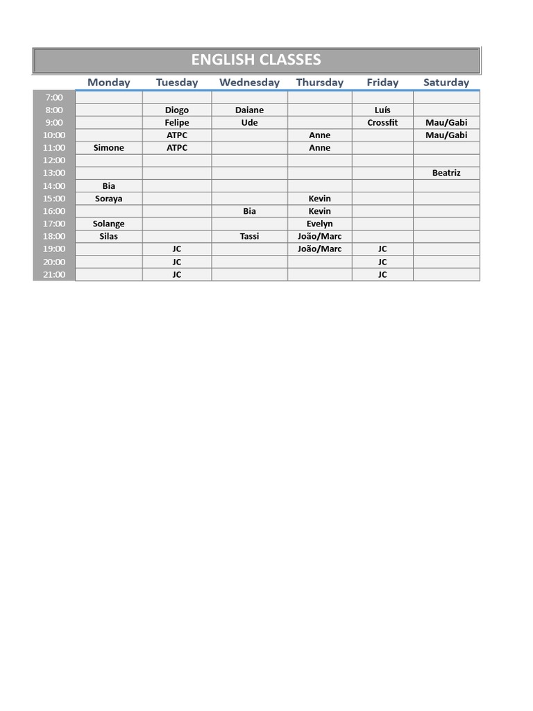English Class Schedule Overview | PDF