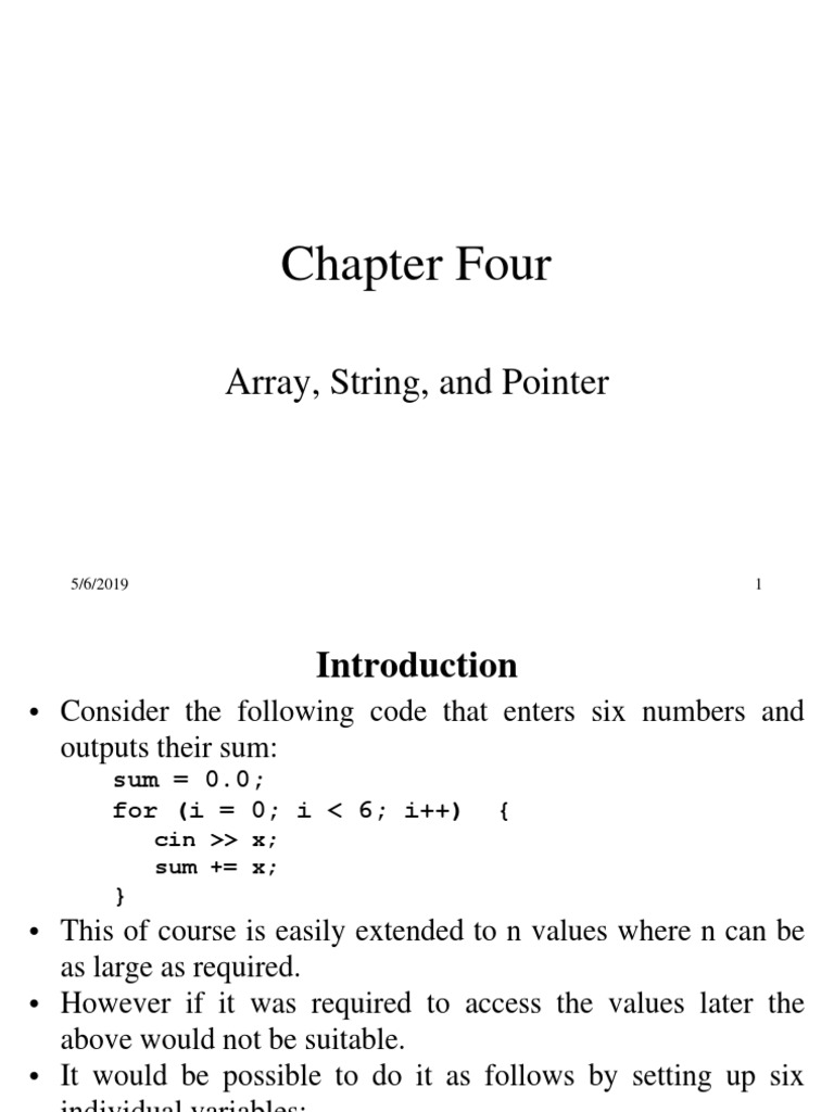 Chapter Four - Arrays Pointers and Strings | PDF | Array Data Structure | Pointer (Computer ...