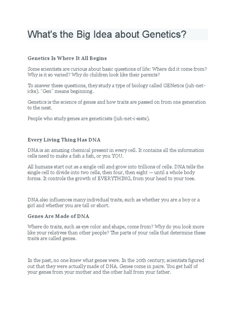 Genetics Intro Reading | PDF | Genetics | Genome