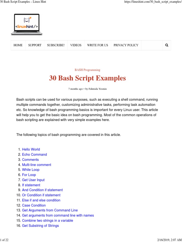 30 Bash Script Examples - Linux Hint | PDF | Parameter (Computer Programming) | Computer File
