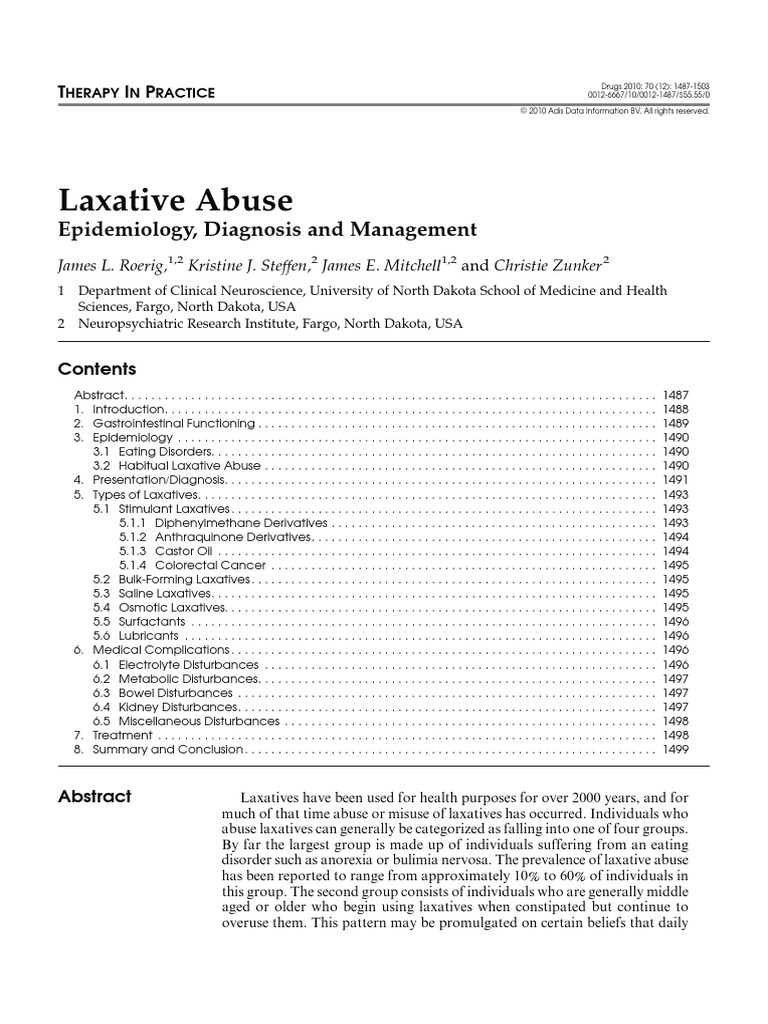 Laxative Abuse: Epidemiology, Diagnosis and Management | PDF | Bulimia ...