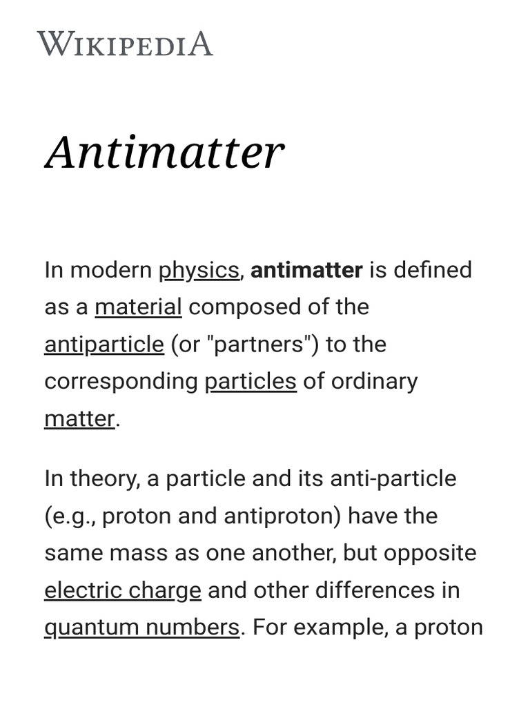 Antimatter | PDF | Matter | Particle Physics