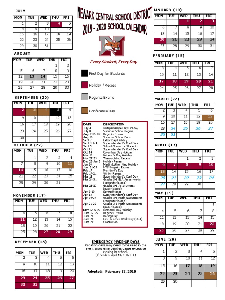 2019-2020 School Calendar with Key Dates | PDF | Schools | Observances