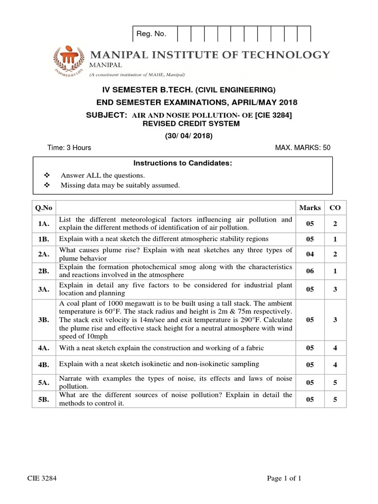 Air and Nosie Pollution (CIE 3284) RCS | PDF | Pollution | Air Pollution