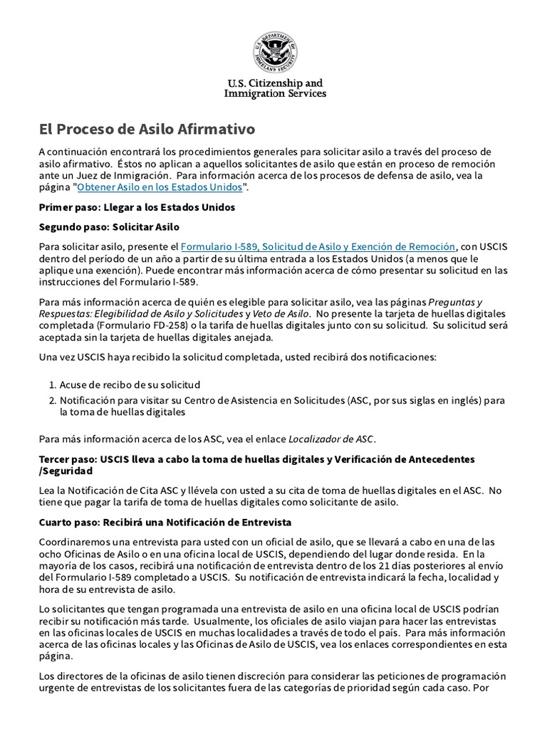 Proceso de Asilo Afirmativo USA | PDF | Los Estados Unidos | Estado (política)