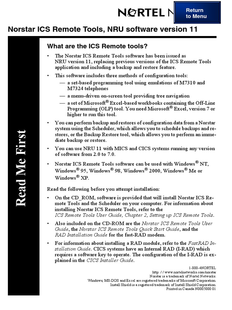 Norstar ICS Remote Tools, NRU Software Version 11 | PDF | Microsoft ...