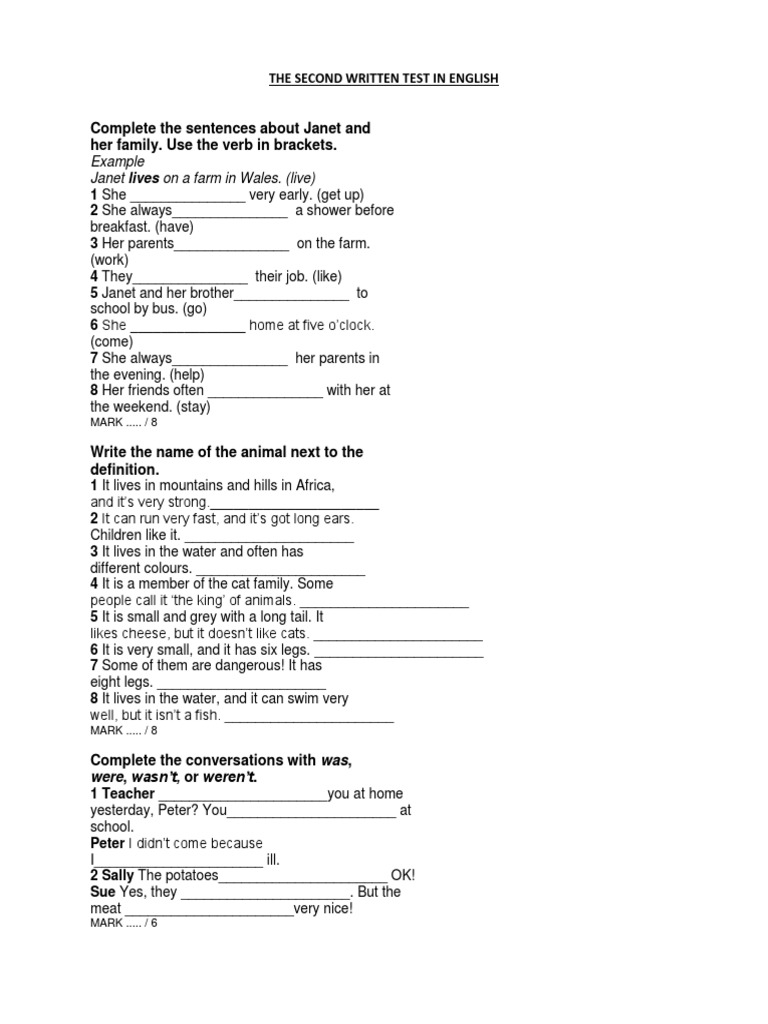 The Second Written Test in English | PDF