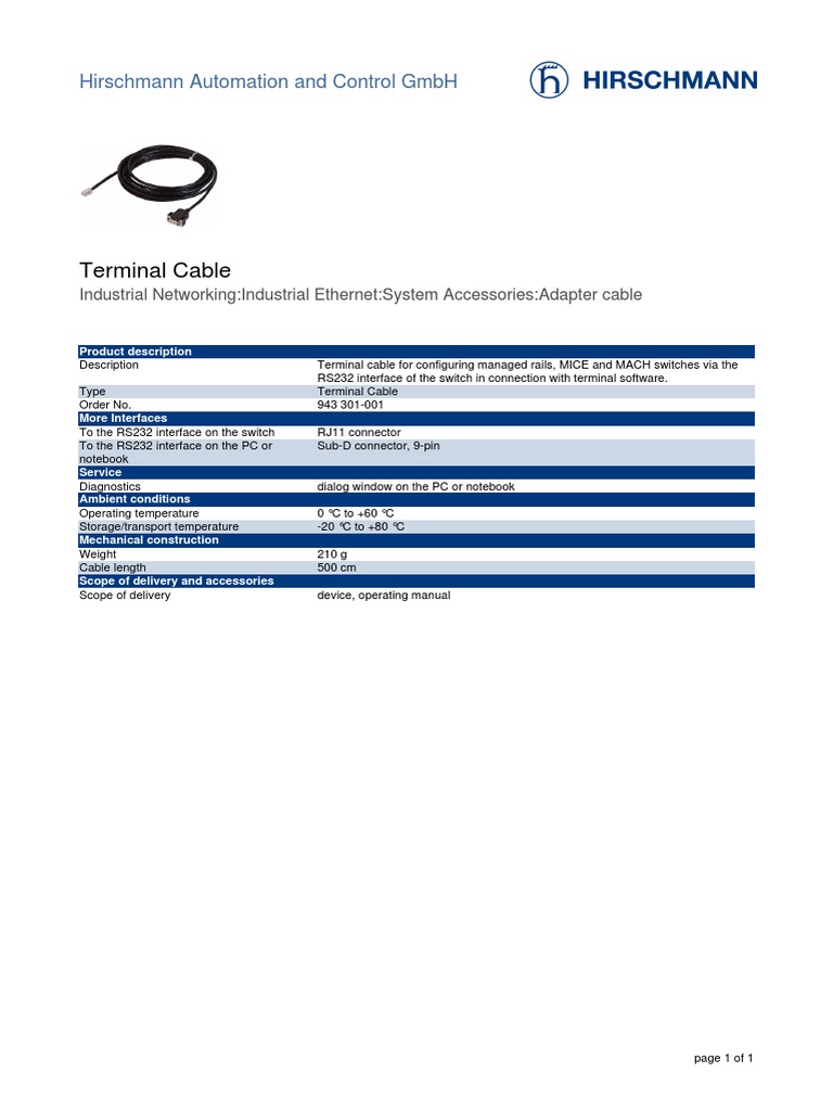 Terminal Cable: Hirschmann Automation and Control GMBH | PDF