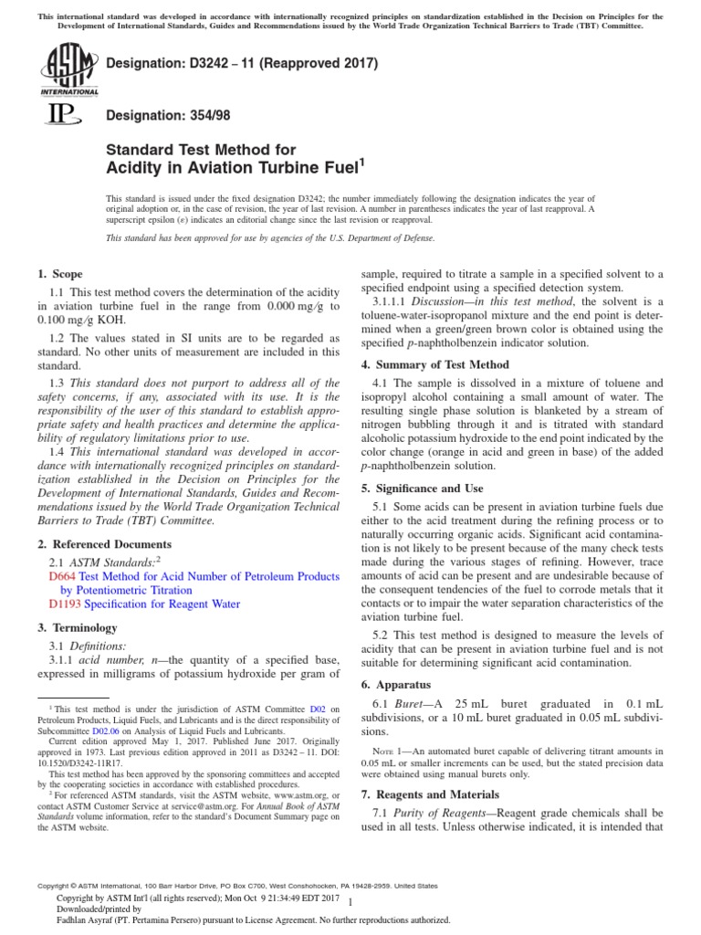 Astm D3242 | PDF | Ph | Titration