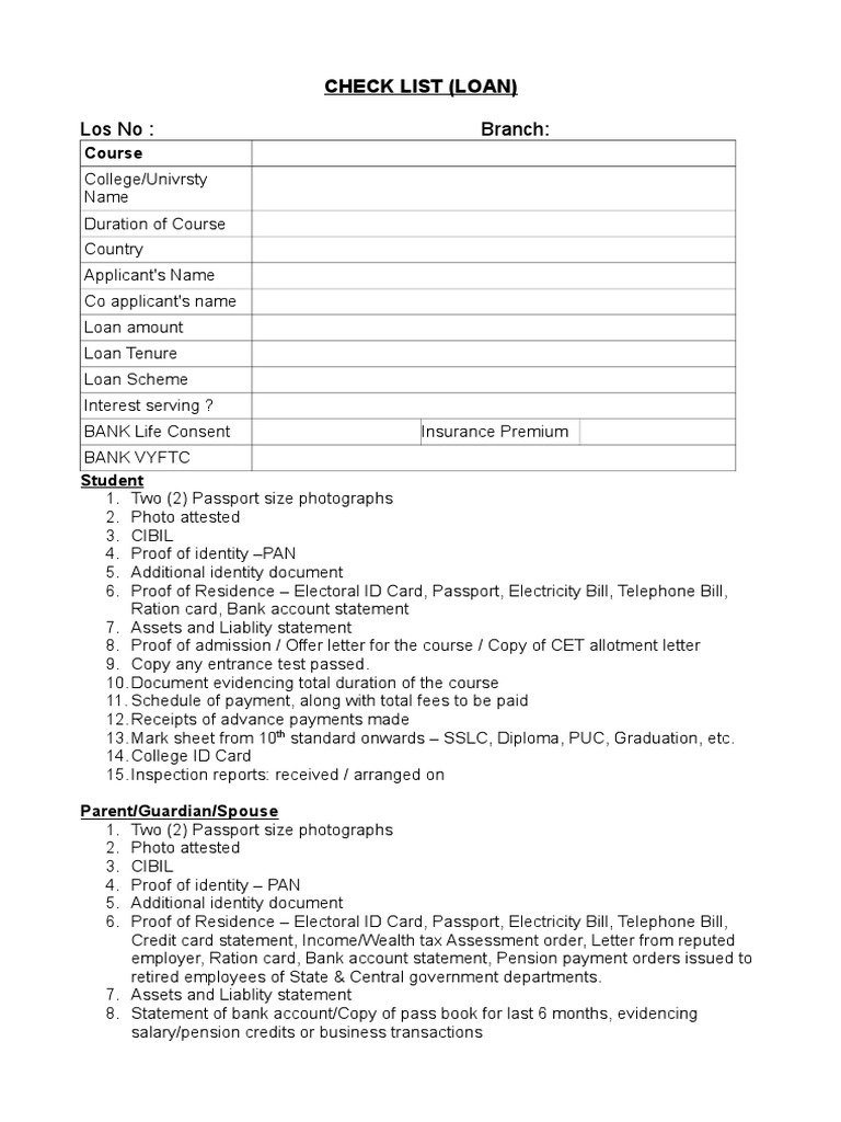 Check List Loan Bank | PDF | Identity Document | Cheque