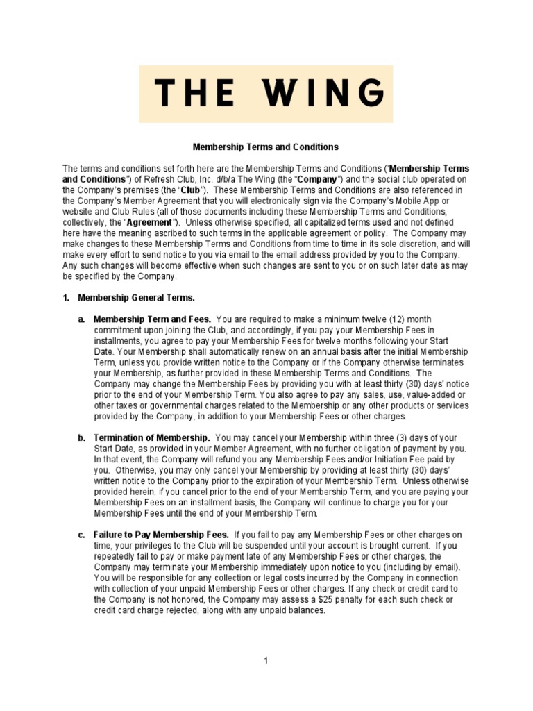 Wing Membership Term and Fees | PDF | Arbitration | Indemnity