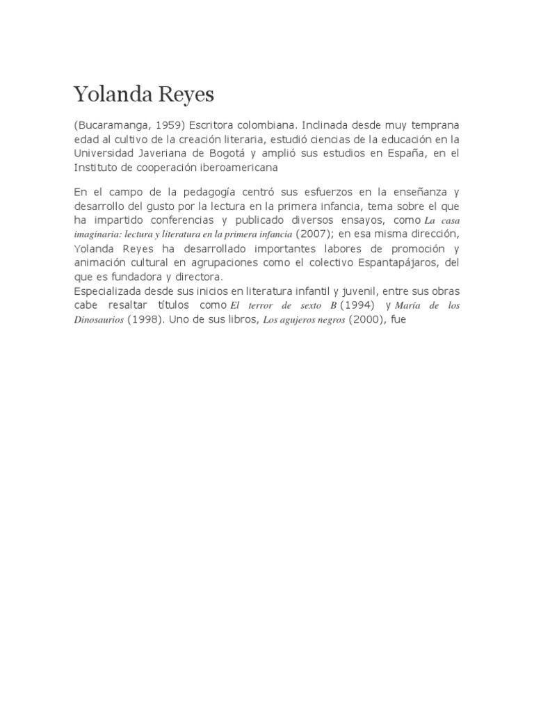 Yolanda Reyes: Escritora colombiana especializada en literatura ...