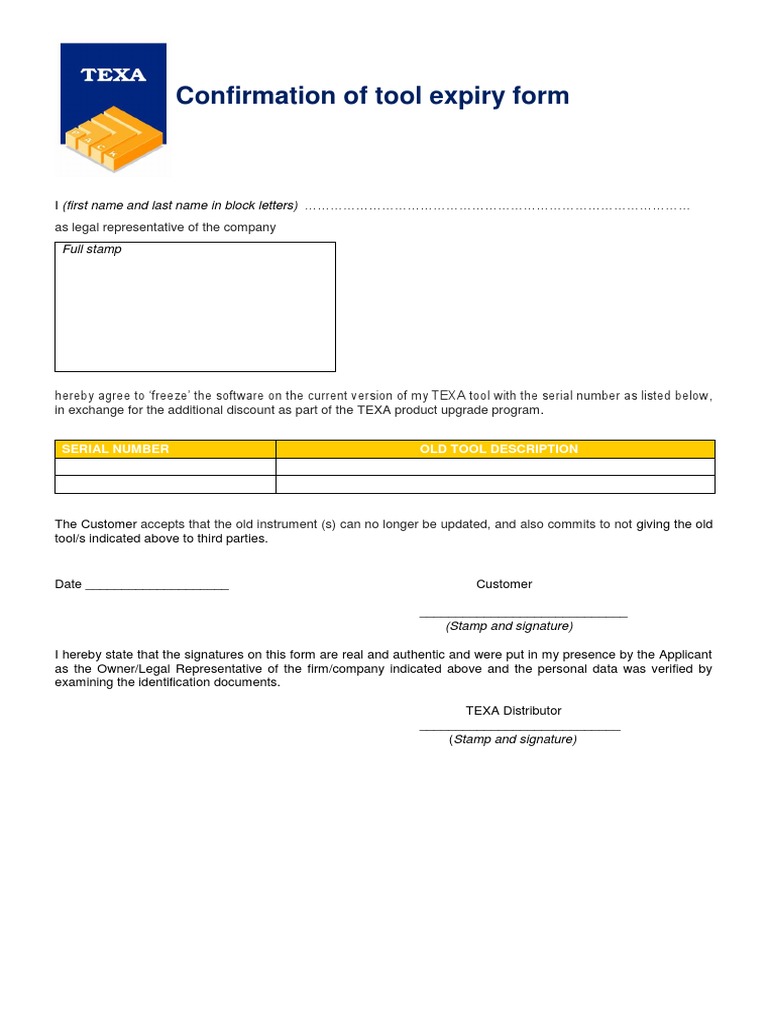 Confirmation of Tool Expiry Form | PDF