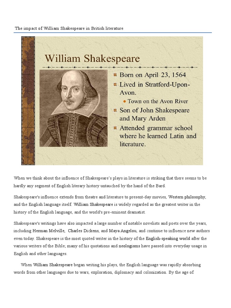The Impact of William Shakespeare in British Literature | Download Free ...