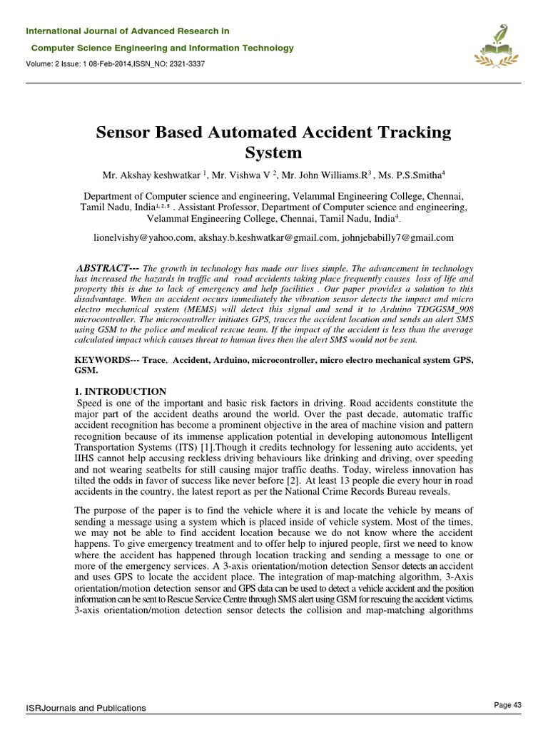 Automated Accident Tracking System | PDF | Accelerometer | Traffic ...