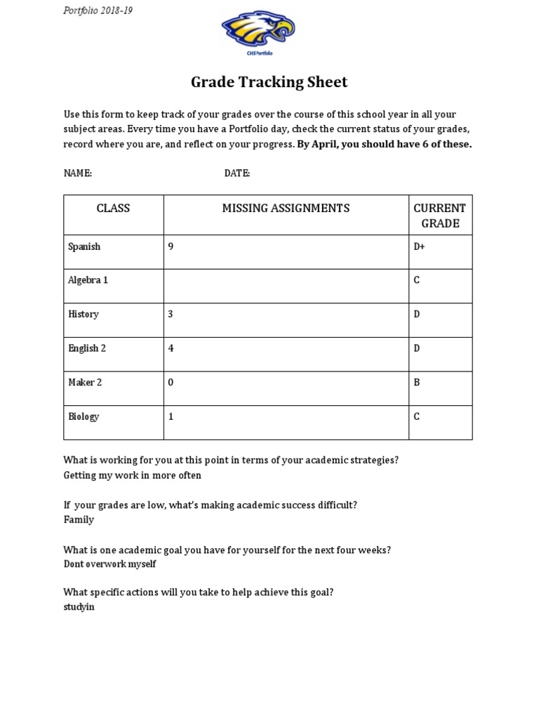 2018 Grade Tracking Sheet | PDF