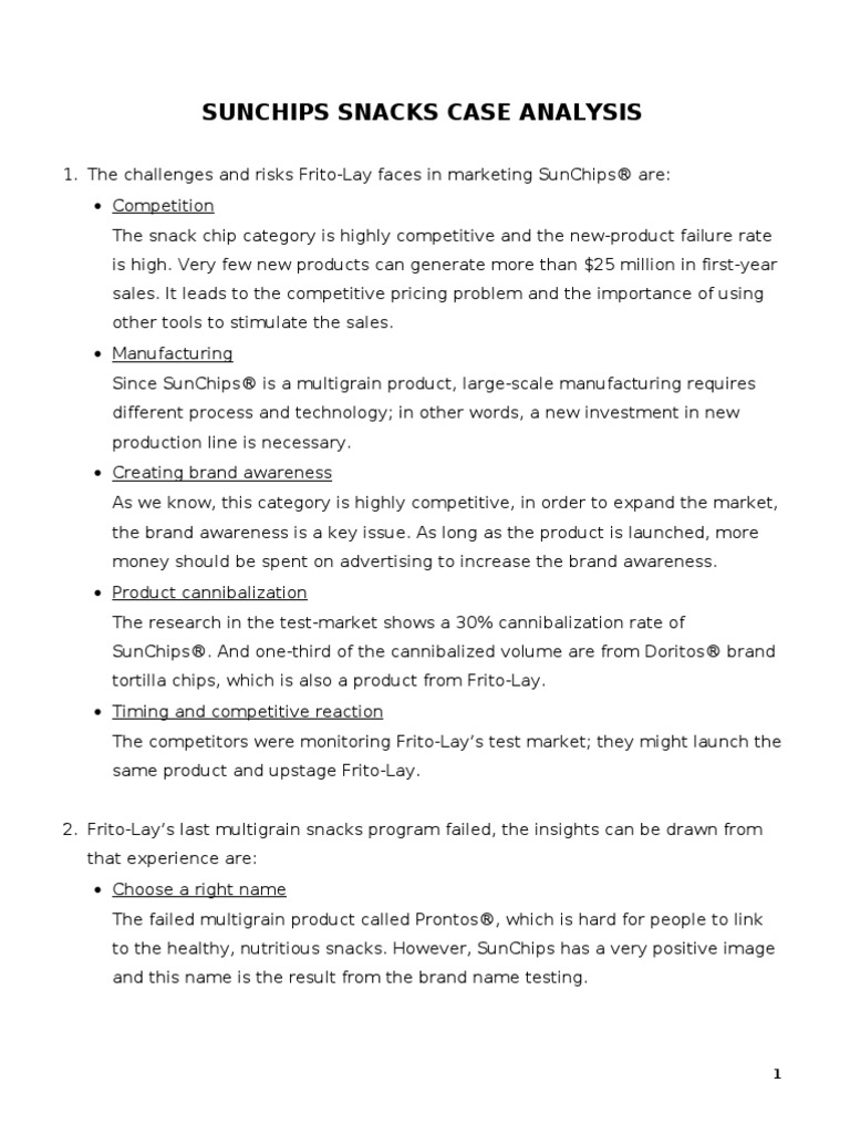 Sunchips Snacks Case Analysis | PDF | Brand | Market (Economics)