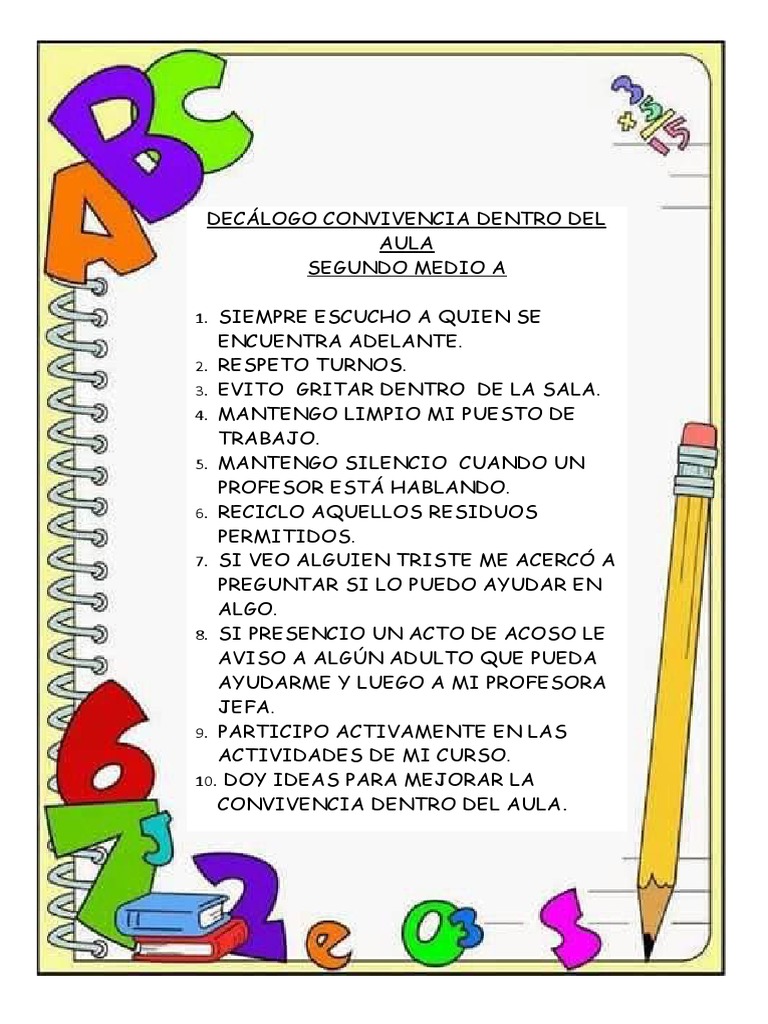 Decálogo Convivencia Dentro Del Aula. | PDF