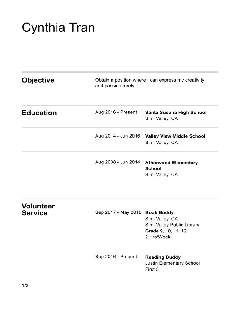 Cynthia Tran's Resume Summary | PDF