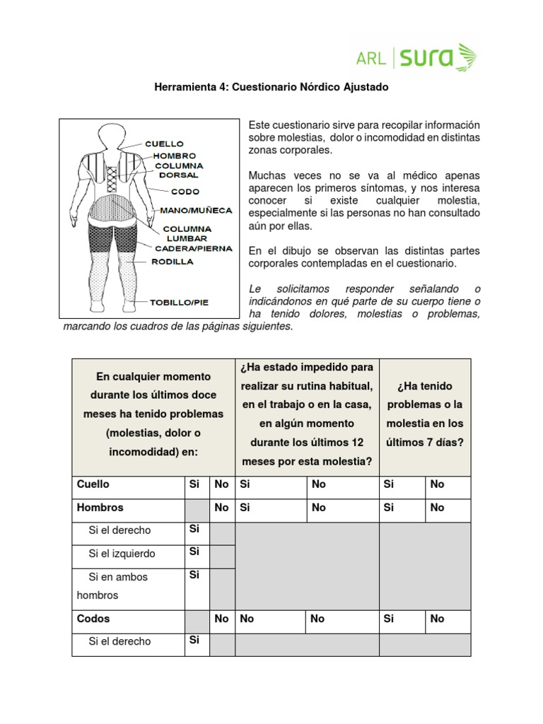 Cuestionario Nórdico Ajustado | PDF | Cuestionario | Dolor