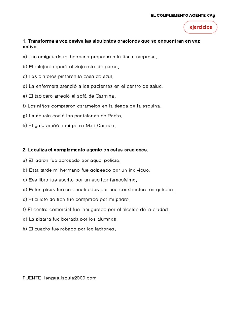 El Complemento Agente Cag Ejercicios | PDF