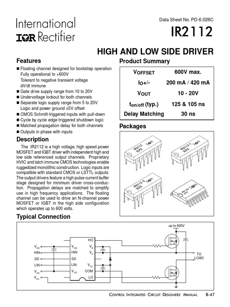 Driver Datasheet Ir2112, Inverter Application | PDF | Field Effect ...