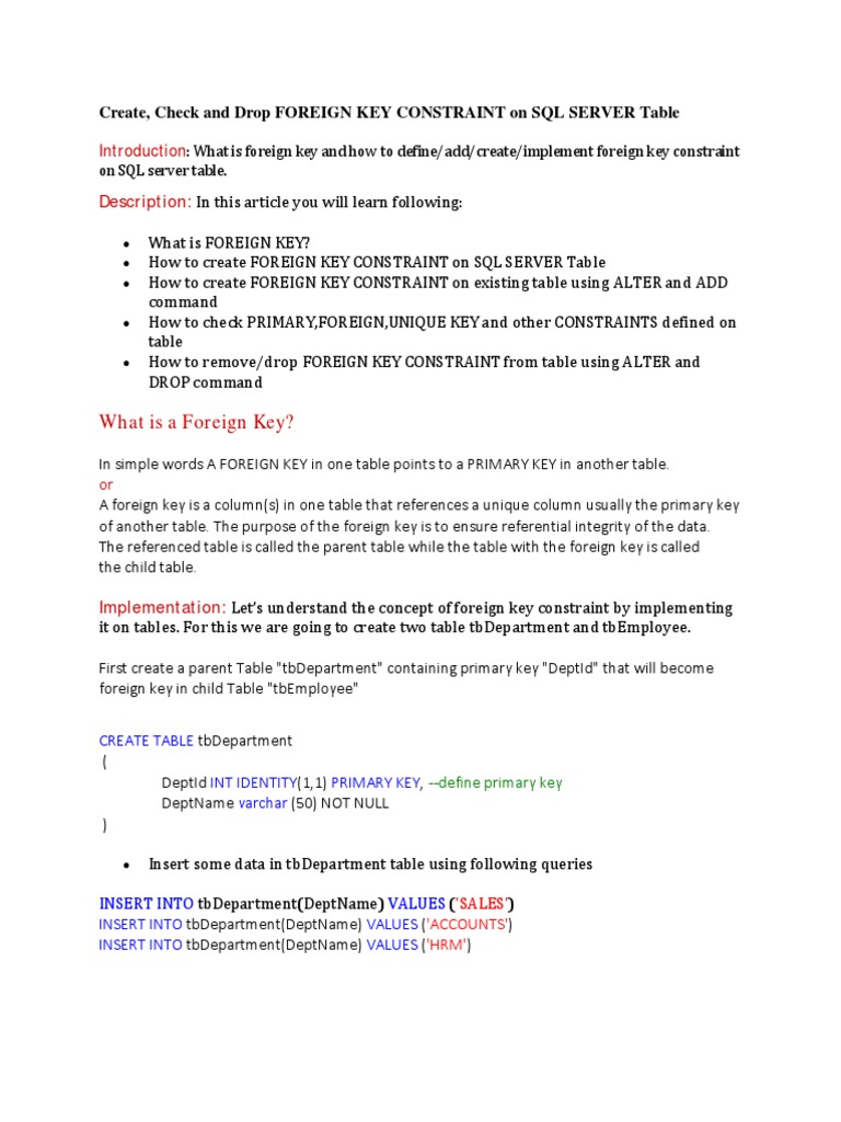 Managing Foreign Key Constraints in SQL | PDF | Relational Database ...