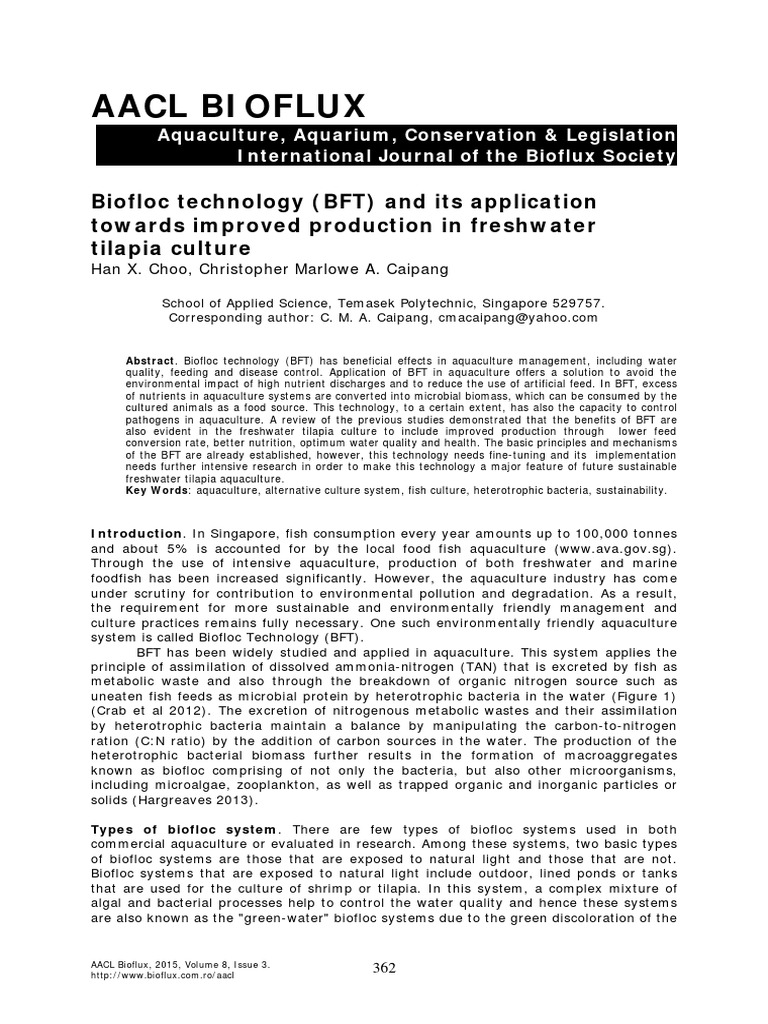 Biofloc Technology (BFT) and Its Application | PDF | Aquaculture | Ammonia