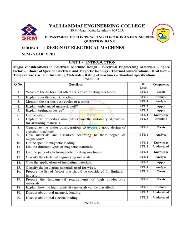 EE6604-Design of Electrical Machines - QB | PDF | Electric Motor ...