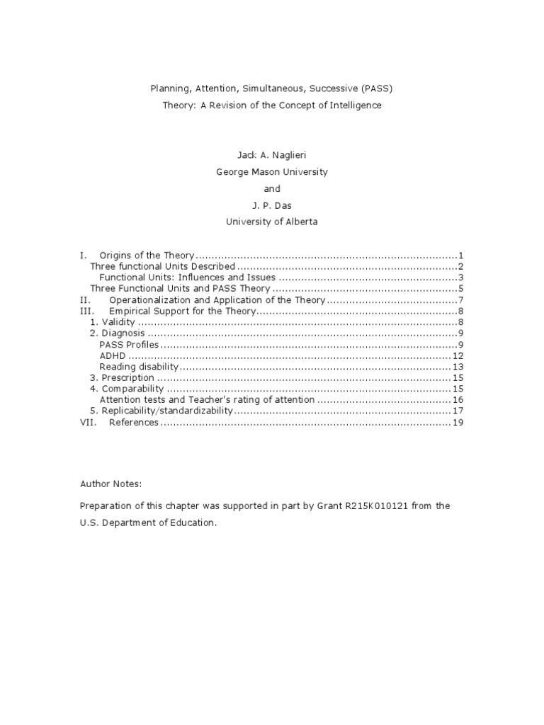 PASS Theory of Intelligence Explained | PDF | Attention | Learning ...